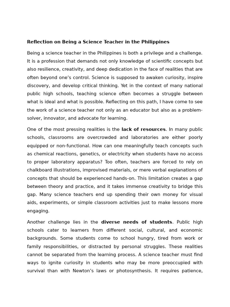 Being A Science Teacher in The Philippines | PDF | Teachers | Science ...