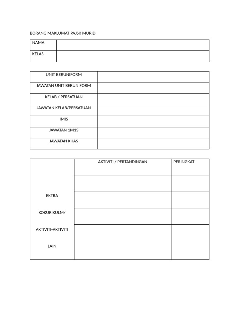 Borang Maklumat Pajsk Murid | PDF