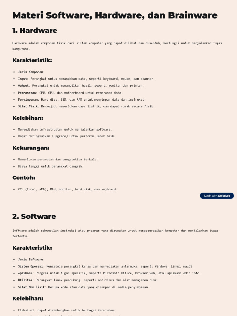 Materi Software, Hardware, dan Brainware | PDF