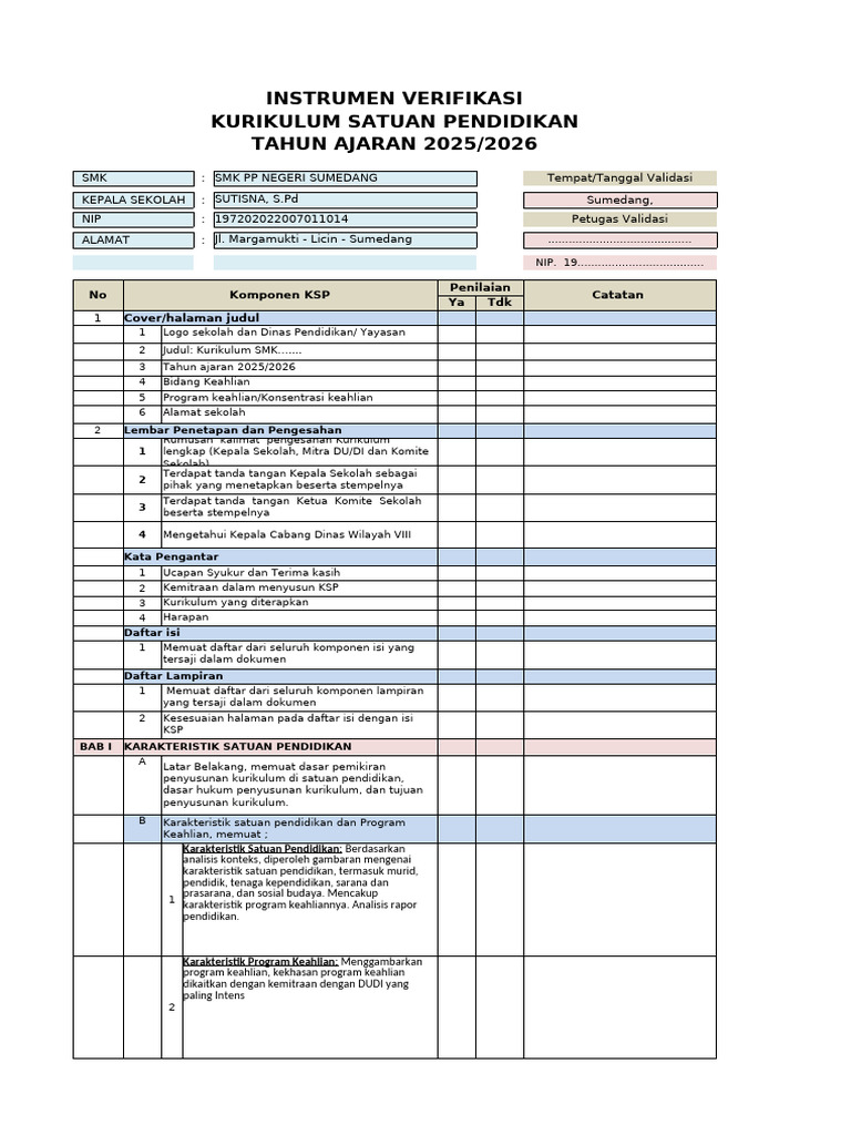 Instrumen Verifikasi KSP | PDF