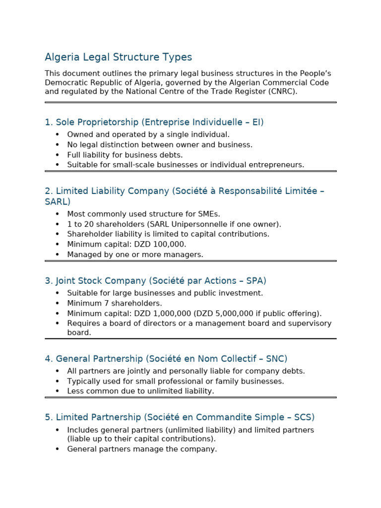 Legal Business Structures in Algeria | PDF | Limited Partnership ...