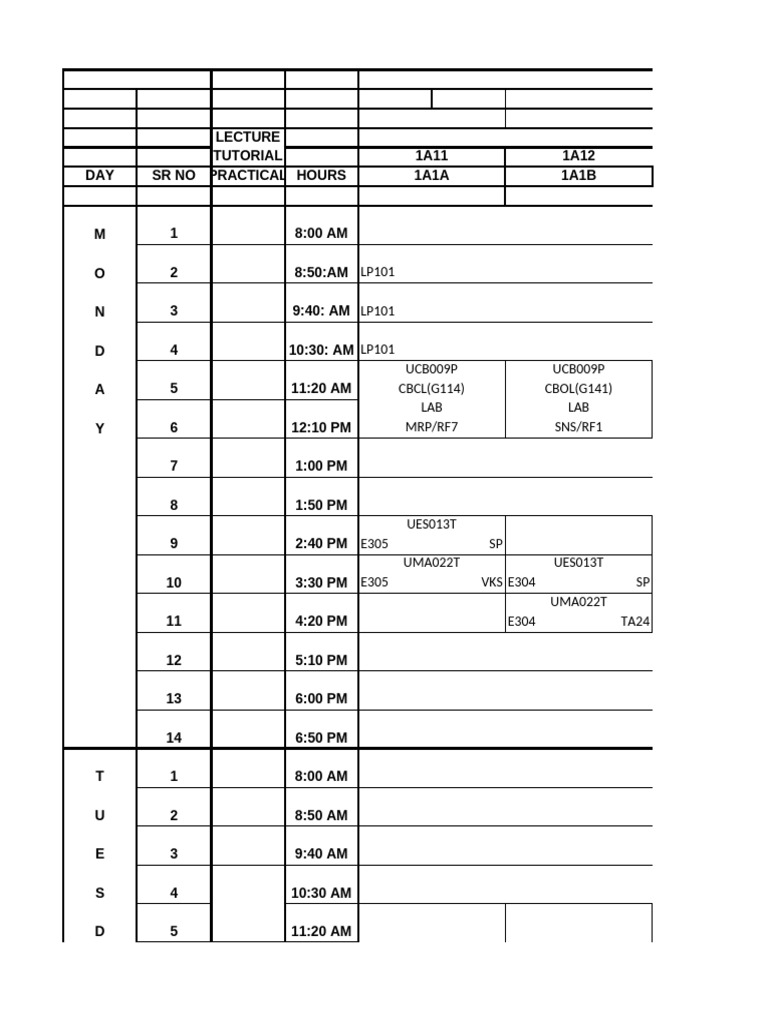 First Year Class Timetable 2025 | PDF