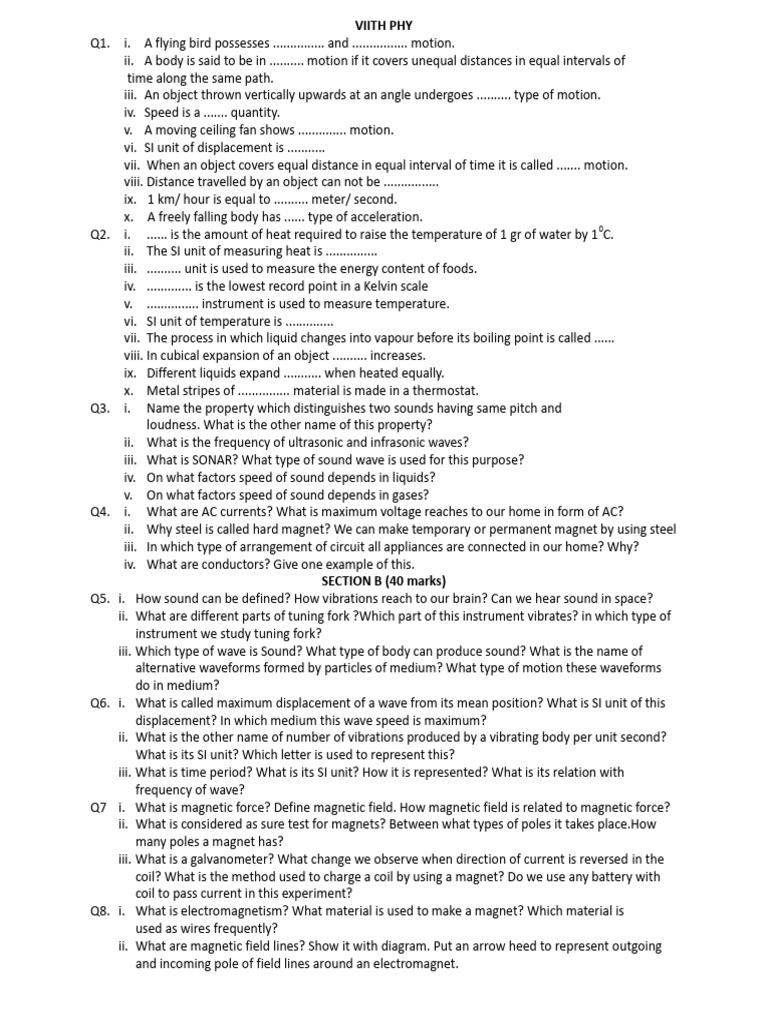 7th Phy Final Exam Question | PDF | Waves | Sound