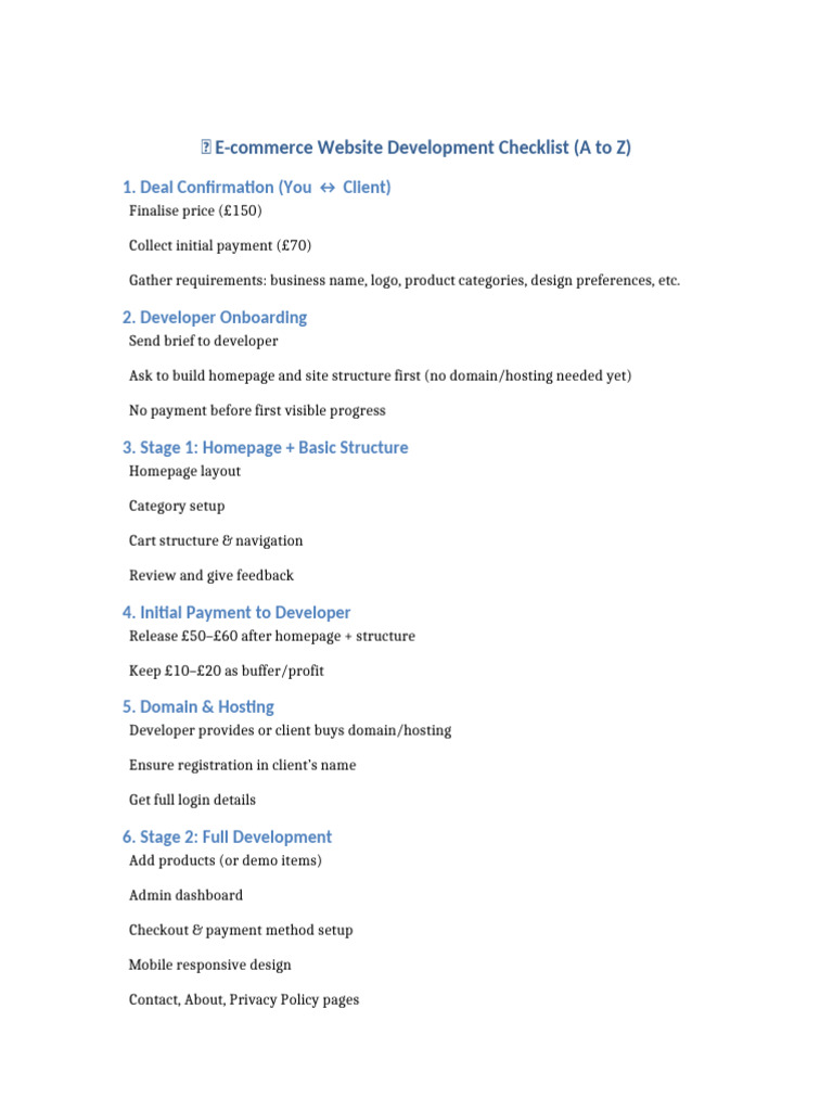 E-commerce Development Checklist A-Z | PDF