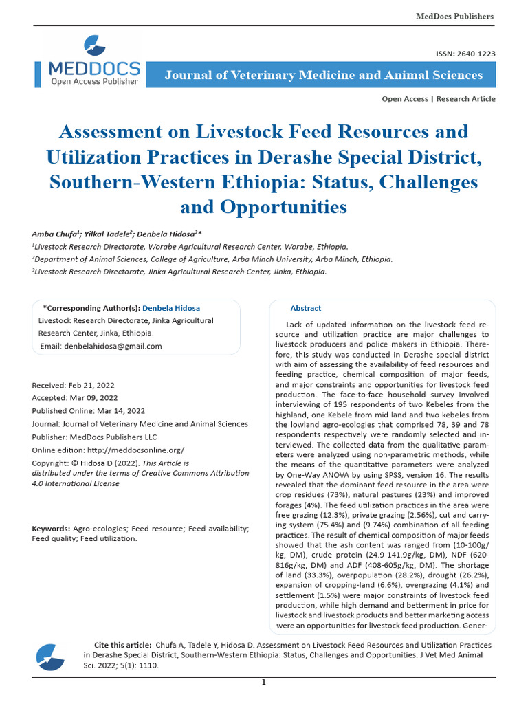 Assessment On Livestock Feed Resources and Utilization Practices in ...