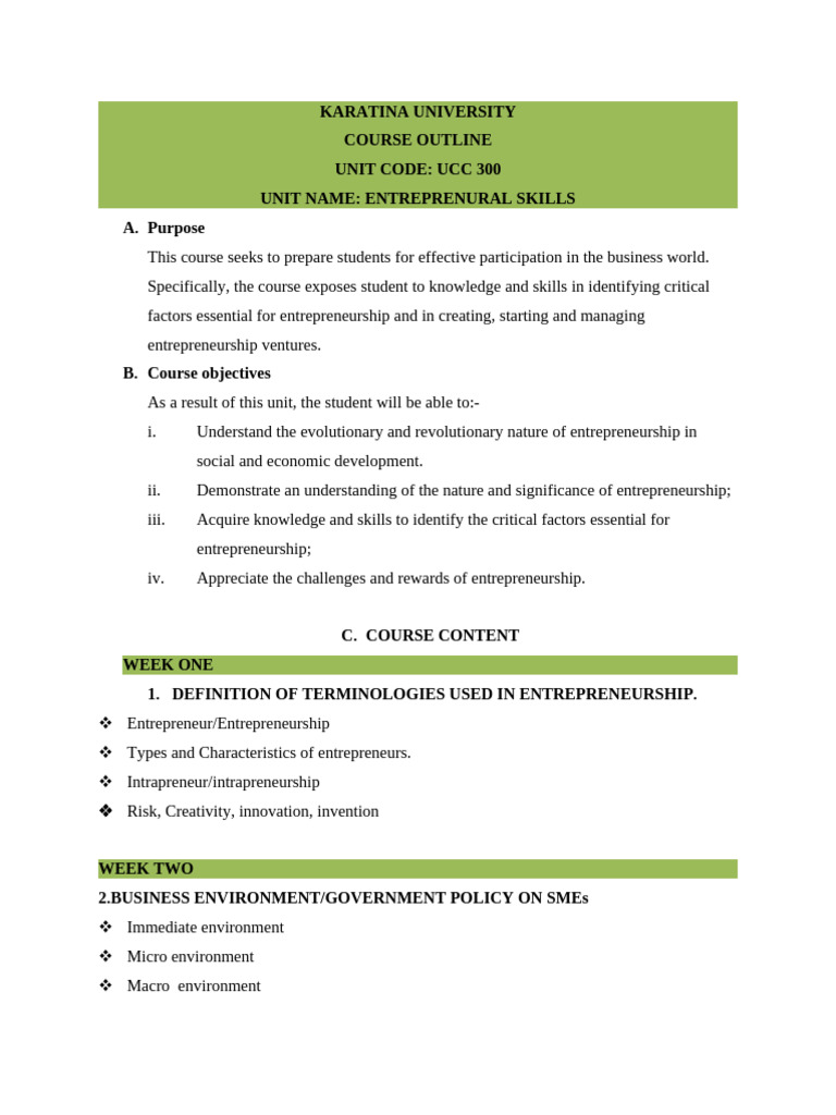 Ucc Course Outline 2025 Revised | PDF | Entrepreneurship | Economies