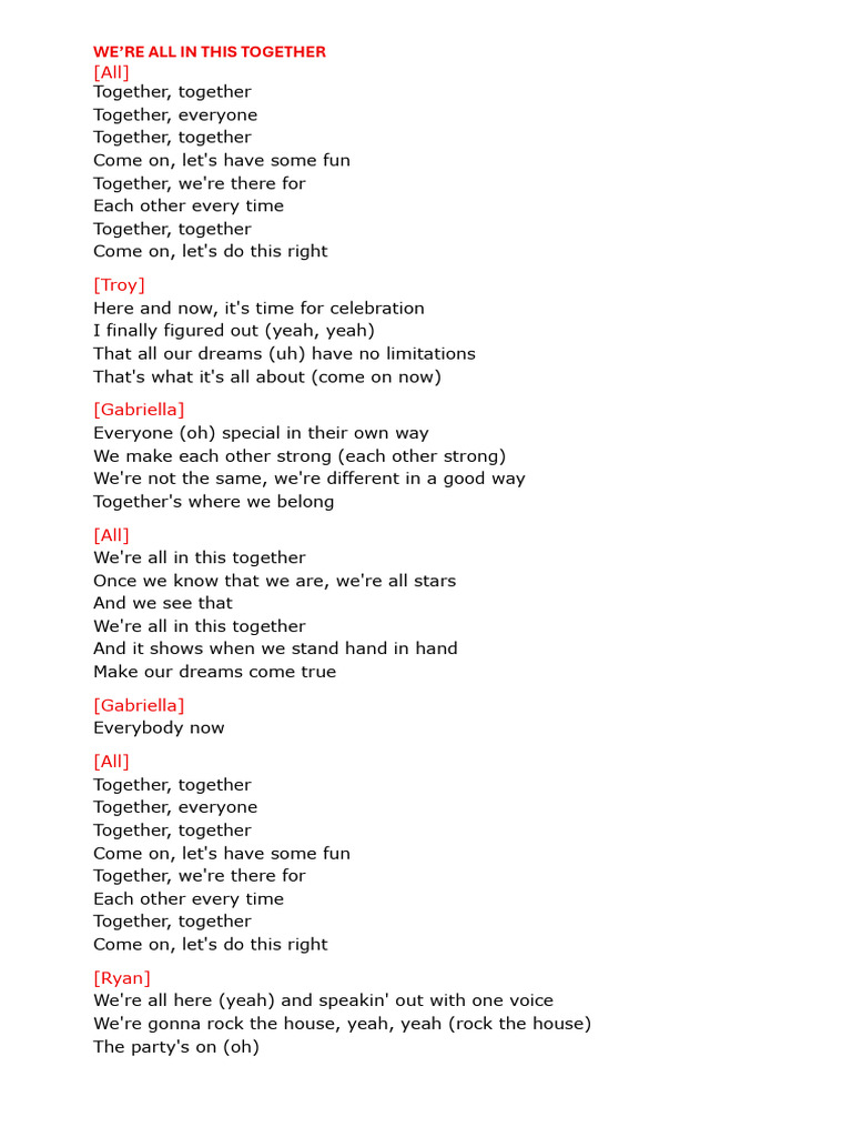 We'Re All in This Together High School Musical | PDF