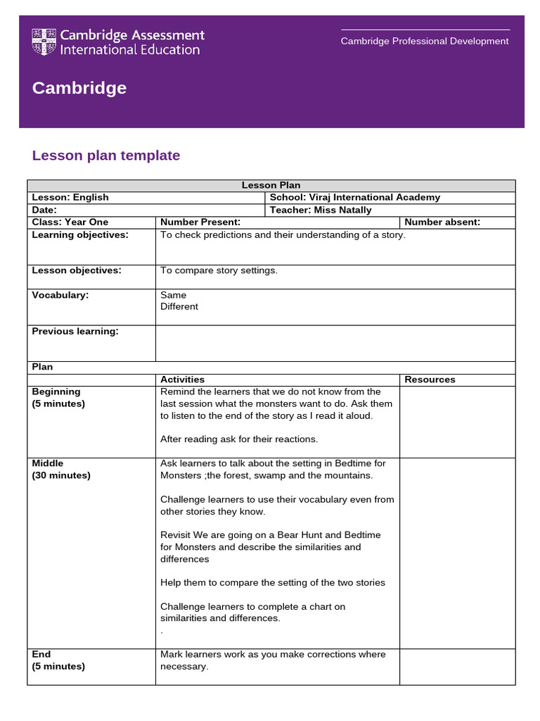 Year One English Lesson Plan Template | PDF