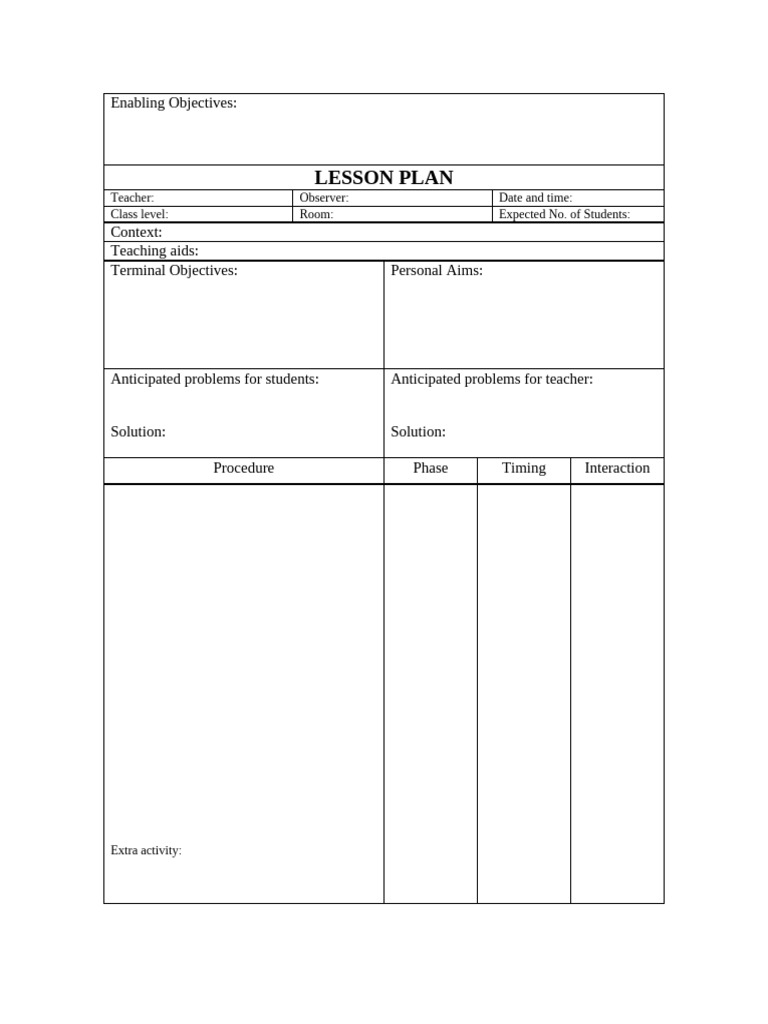 Lesson Plan - Blank | PDF