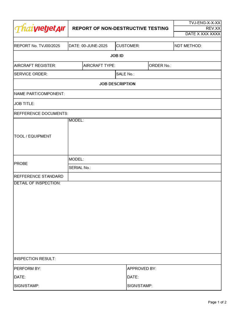 Non-Destructive Testing Report Template | PDF