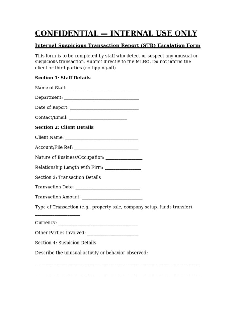 Internal Suspicious Transaction Report | PDF