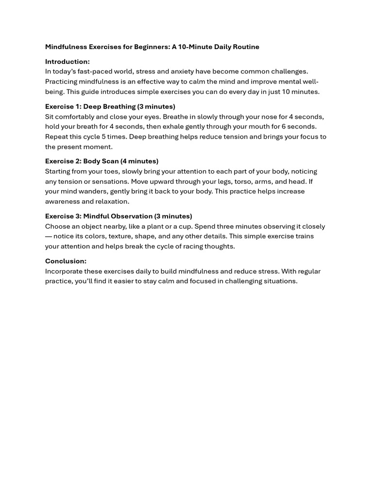 10-Minute Mindfulness Exercises Guide | PDF