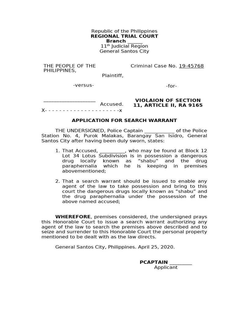 Application of Search Warrant | PDF