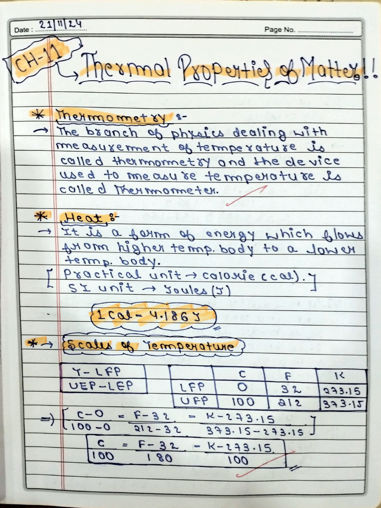 Physics CH 11 Thermal Properties of Matter Notes!! | PDF