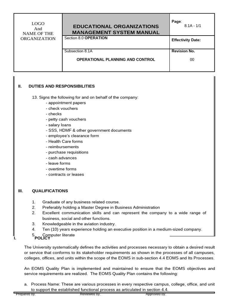 Operational Planning and Control Manual | PDF | Learning | Business