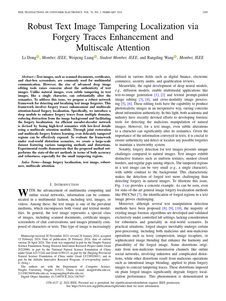 Robust Text Image Tampering Localization Via Forgery Traces Enhancement ...