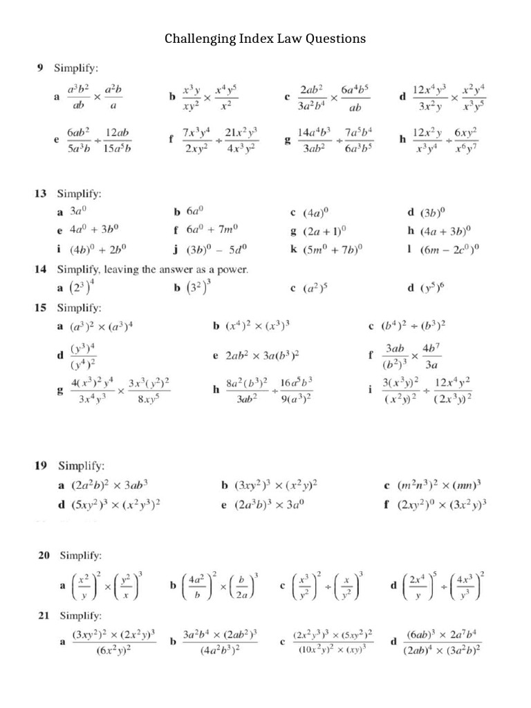 Year 10S - Combining All 5 Index Laws | PDF