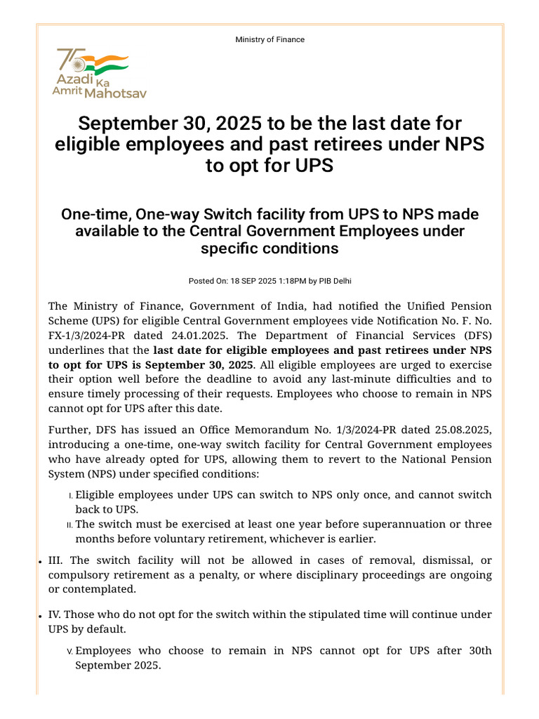 Press Release-PIB-UPS Last Date | PDF | Pension | Retirement