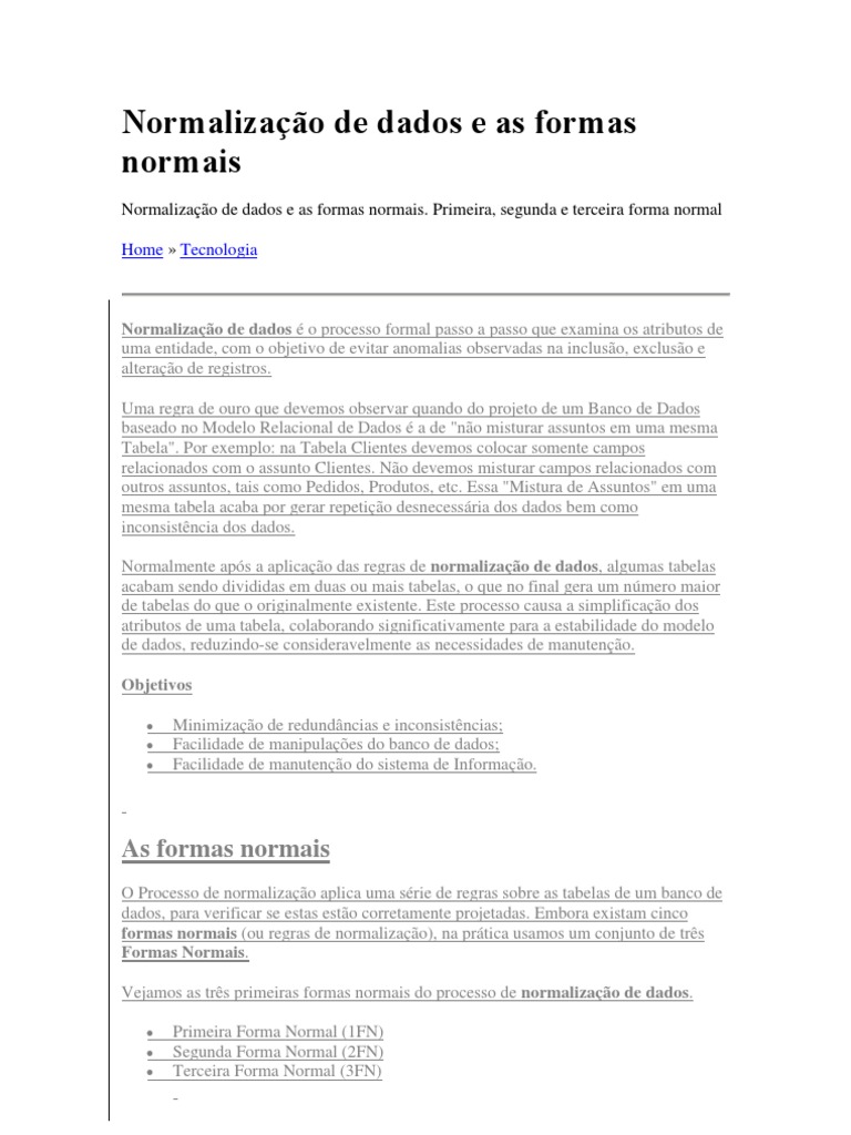 Normalização de Dados e As Formas Normais | PDF | Dados de computador ...