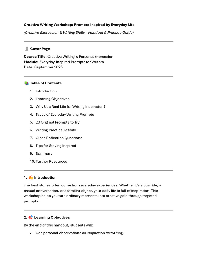 Creative Writing Everyday Prompts Workshop | PDF