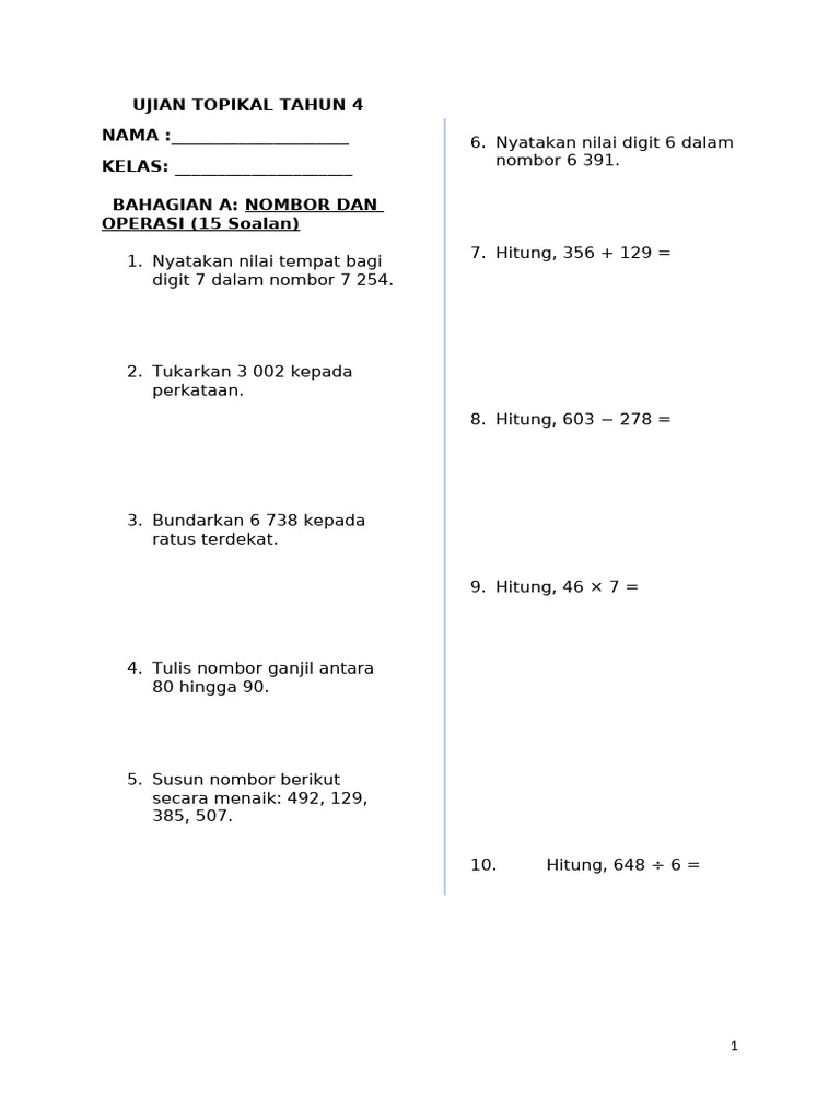 Ujian Topikal Tahun 4 | PDF