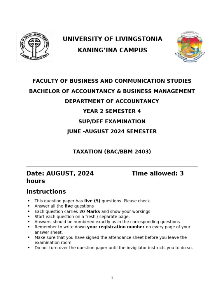 End Sem Exams - Taxation. August 2024 | PDF | Taxes | Dividend