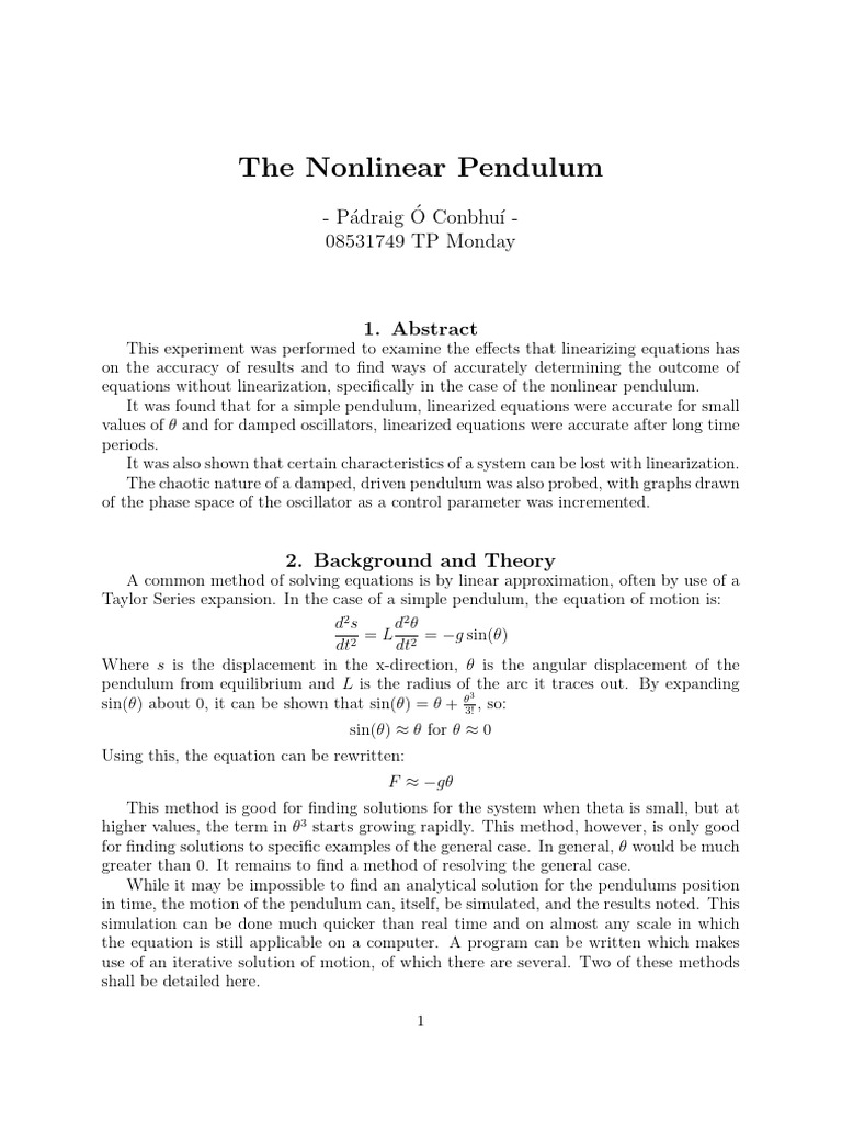Non Linear Pendulum (RK4) | PDF | Nonlinear System | Oscillation