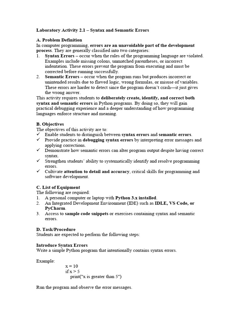 Debugging Syntax and Semantic Errors in Python | PDF | Programming ...