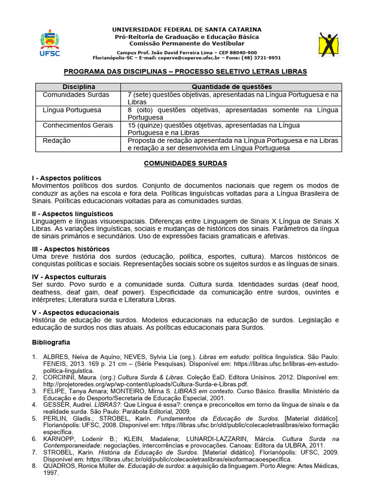 Letras Libras 2025 2026 Programa Das Disciplinas v2 | PDF ...