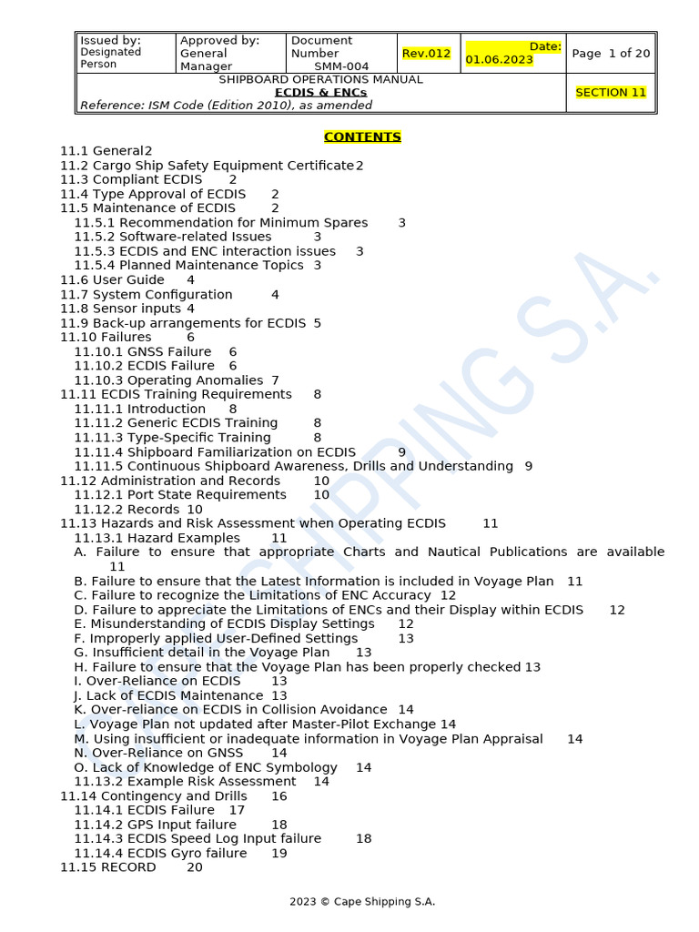 11-SMM 004 - SOM Section 11 ECDIS and ENC - 01.06.2023 | PDF | Navigation