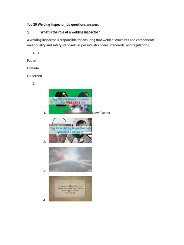 Top 20 Welding Inspector Job Questions Answers | PDF | Welding ...