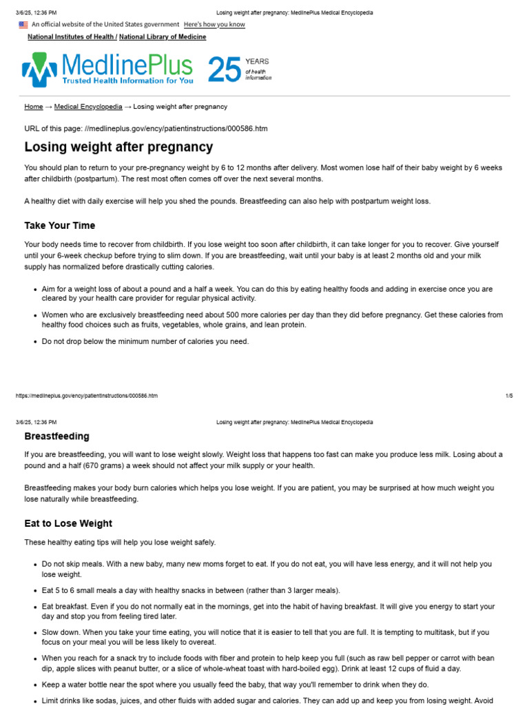 Losing Weight After Pregnancy - MedlinePlus Medical Encyclopedia | PDF ...