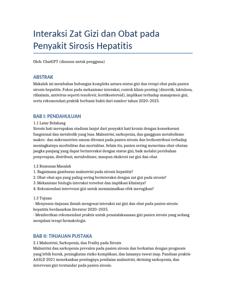 Interaksi Gizi dan Obat pada Sirosis | PDF
