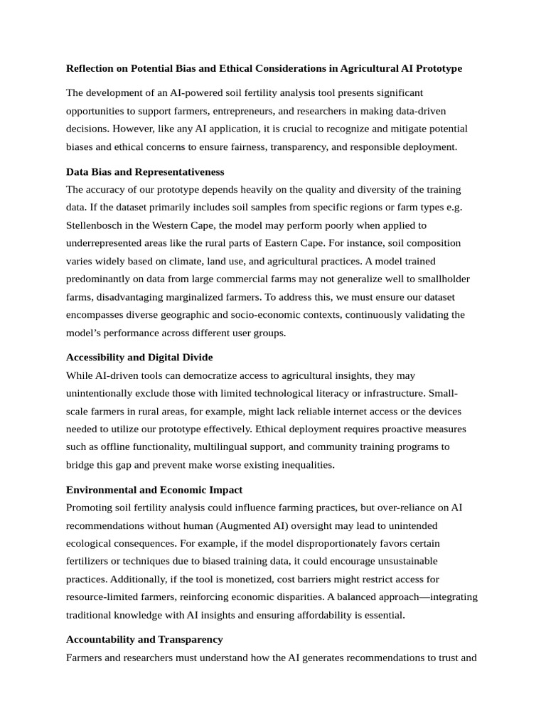 Reflection On Potential Bias and Ethical Considerations in Agricultural ...