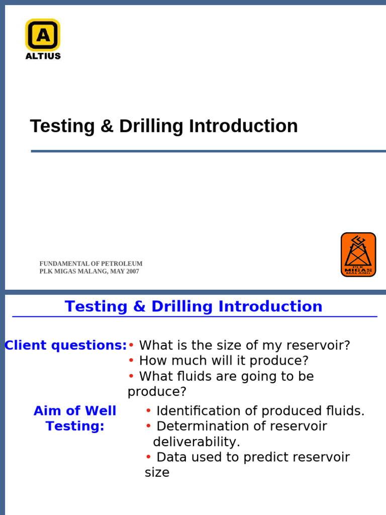 Testing Drilling Introduction | PDF | Oil Well