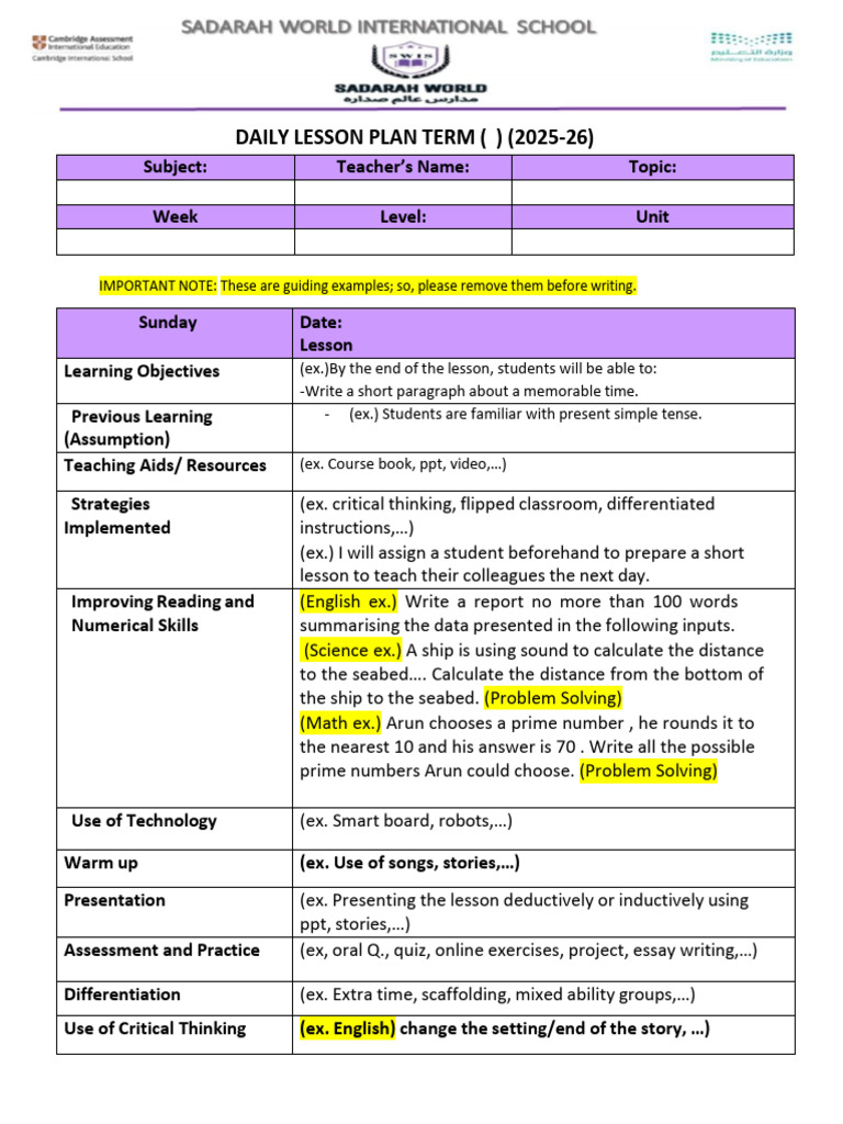 Daily Lesson Plan - 2025-26 | PDF | Lesson Plan | Teachers
