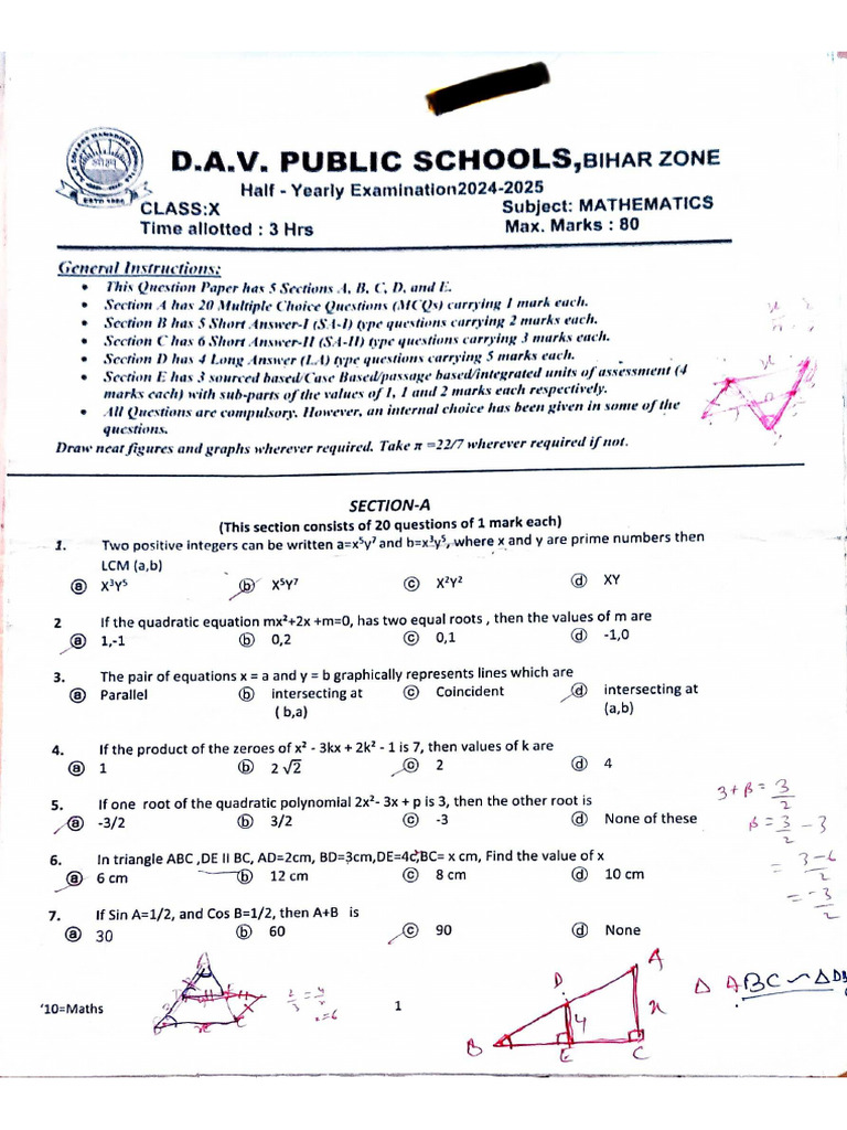 ClassX HY Maths | PDF