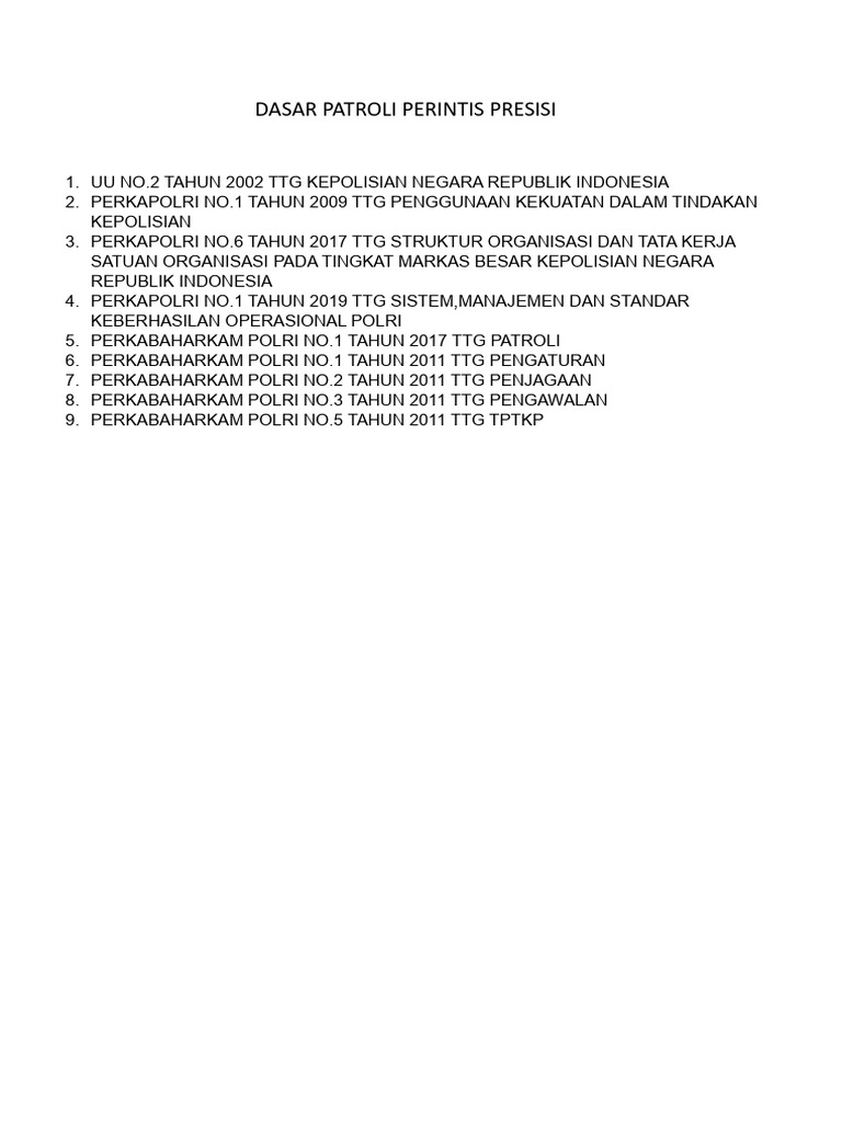 Dasar Hukum Patroli Perintis Polri | PDF