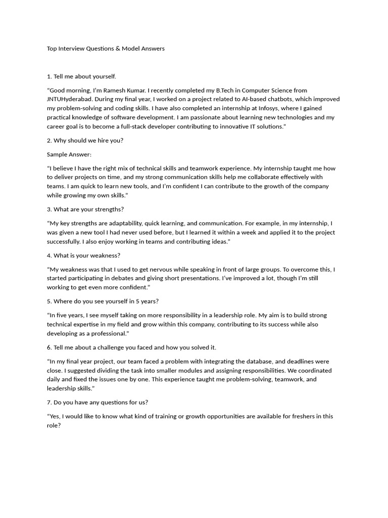 Essential Interview Questions & Answers | PDF