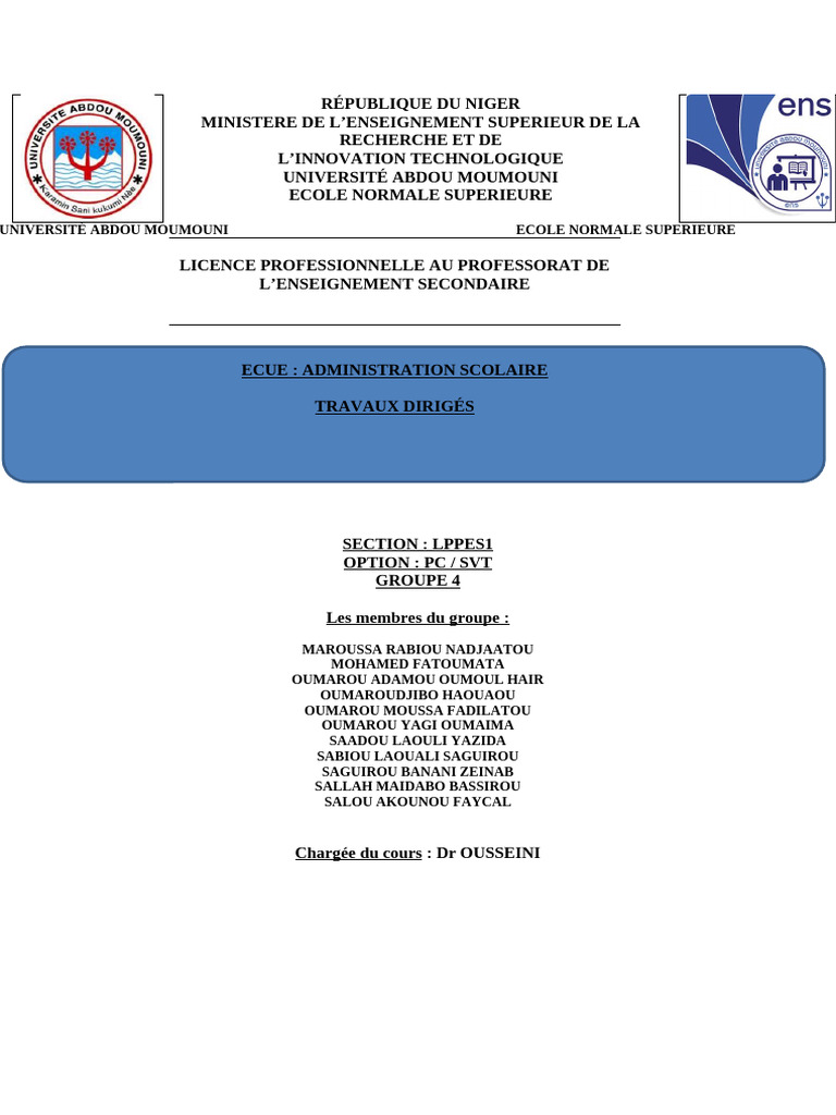 Administration Scolaire au Niger | PDF | Pédagogie | Censure