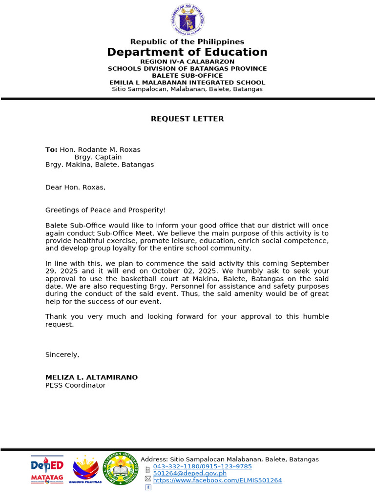Request-Letter Barangay Sports | PDF