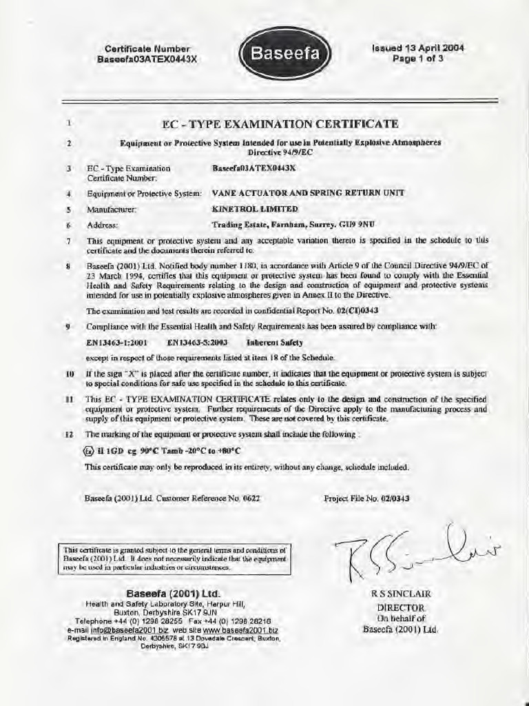Baseefa 03 ATEX 0443 X | PDF