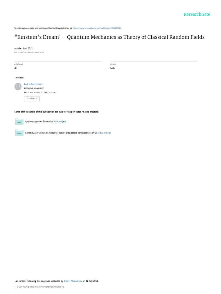 Einsteins Dream - Quantum Mechanics As Theory of - 1 | PDF | Wave ...