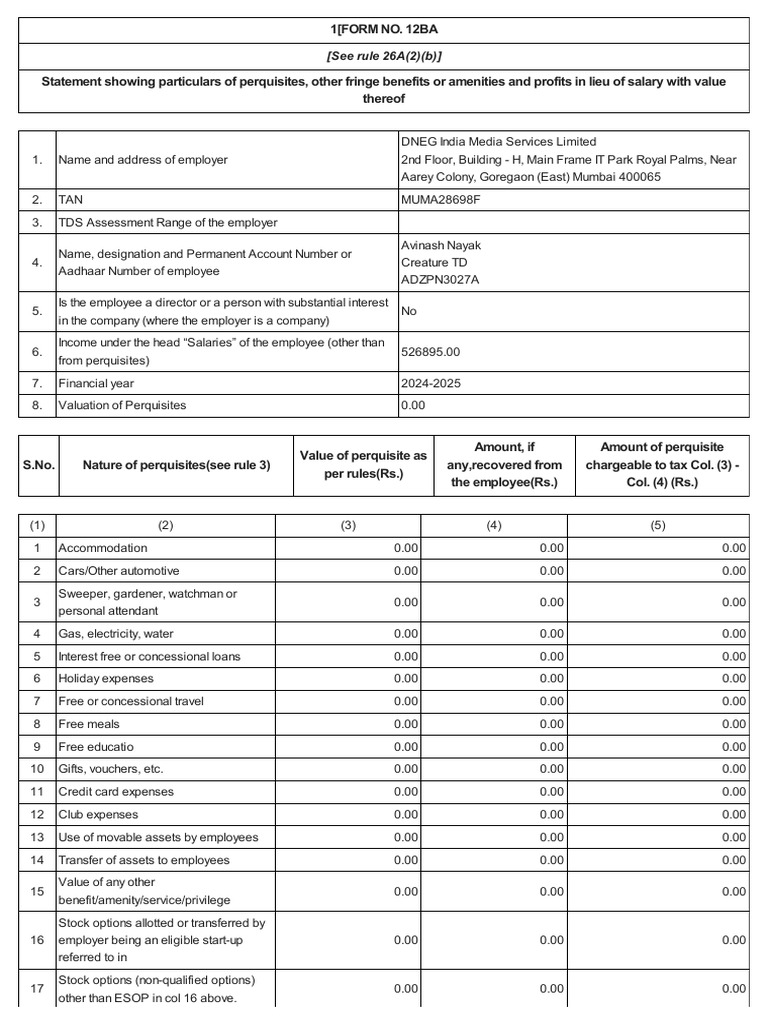 DNG006917-2024-2025 Form 12ba | PDF | Employee Benefits | Taxes