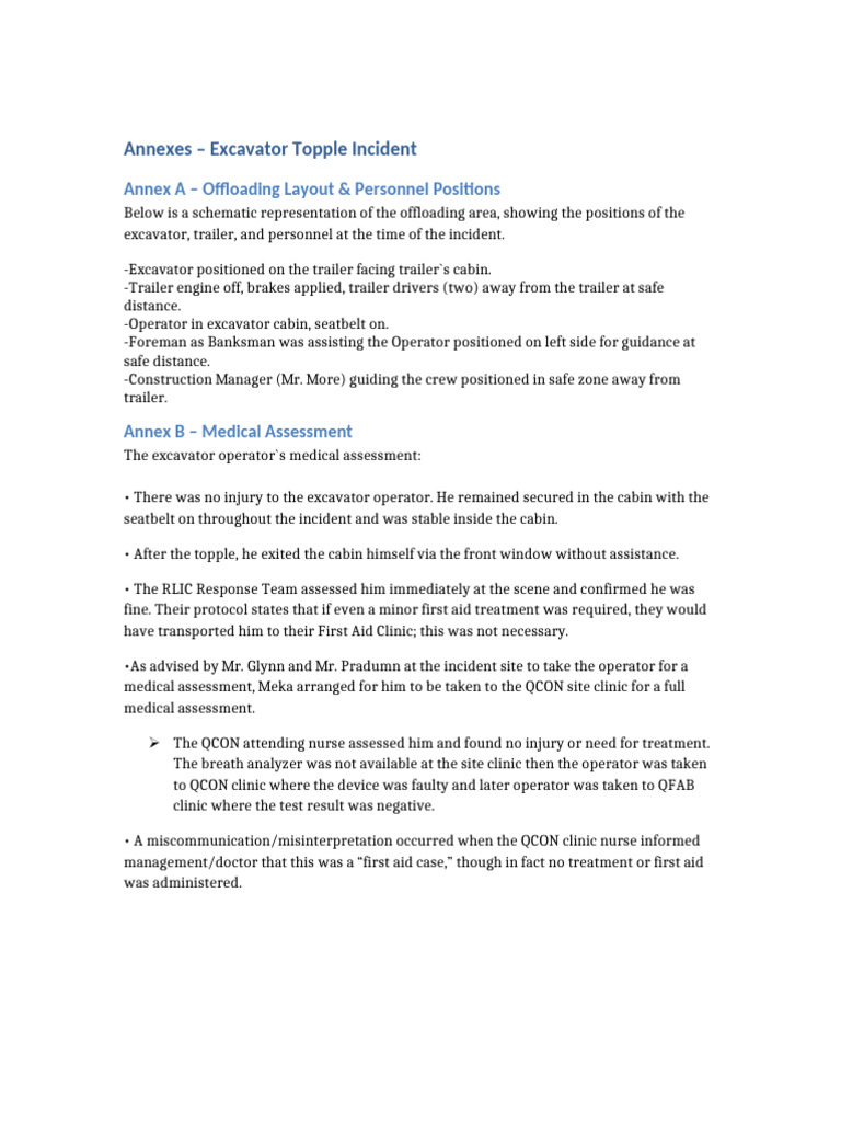 Excavator - Topple - Incident - Annexes Final1 | PDF | First Aid