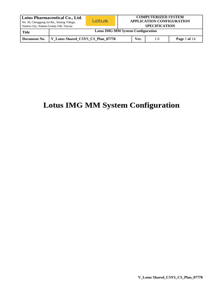 Lotus - IMG - MM - System Configuration - V1 | PDF | Computing ...