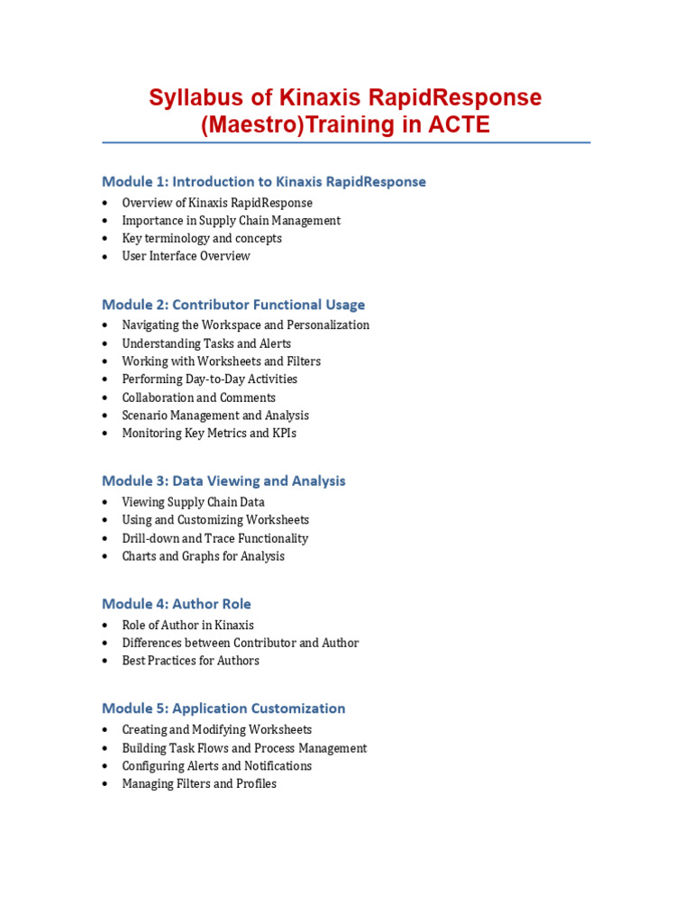 Kinaxis RapidResponse Training Syllabus | PDF