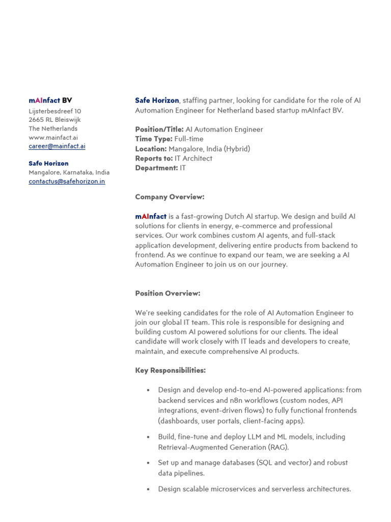 AI Automation Engineer Position Available | PDF | Artificial ...