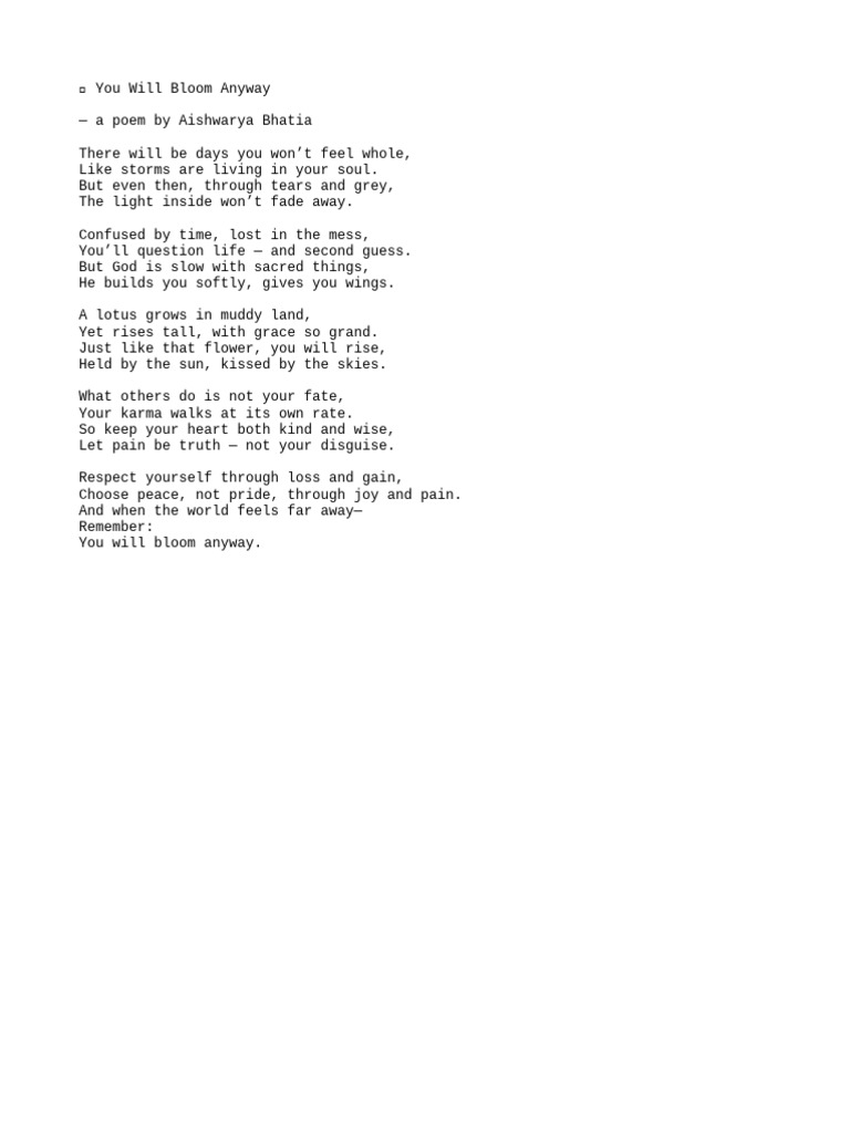 You Will Bloom Anyway - Poem | PDF