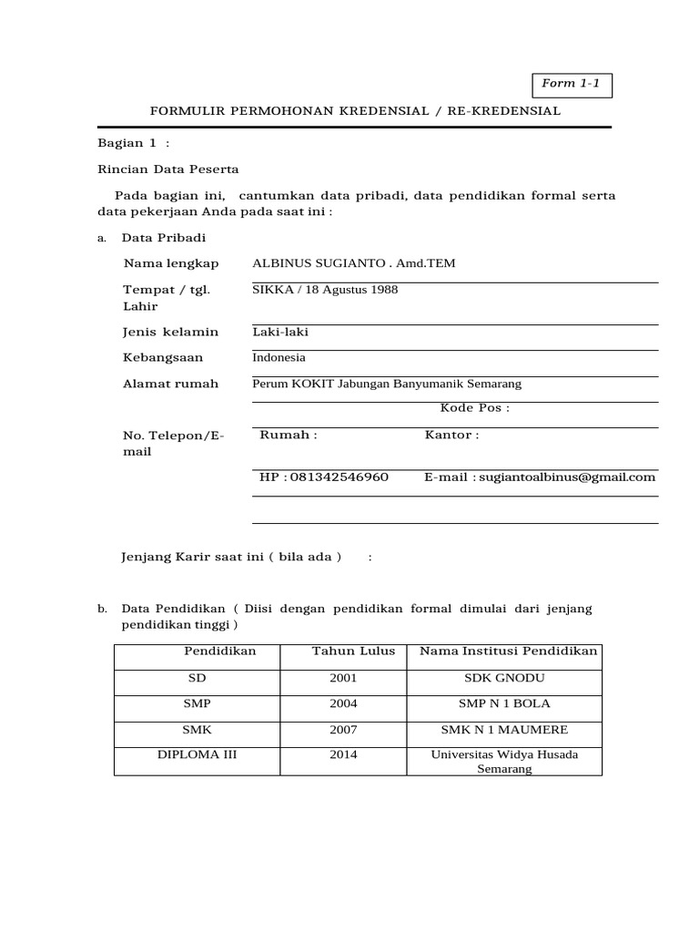 Formulir Permohonan Kredensial Elektromedis | PDF